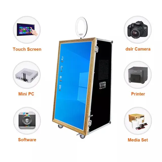Portable Business Use LED Ring light Retro Wooden Frame Mirror ...