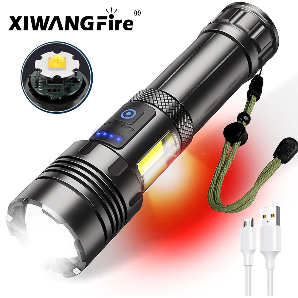 Super Powerful Flashlight XHP120 LED Rechargeable Tactical Torch 500m ...