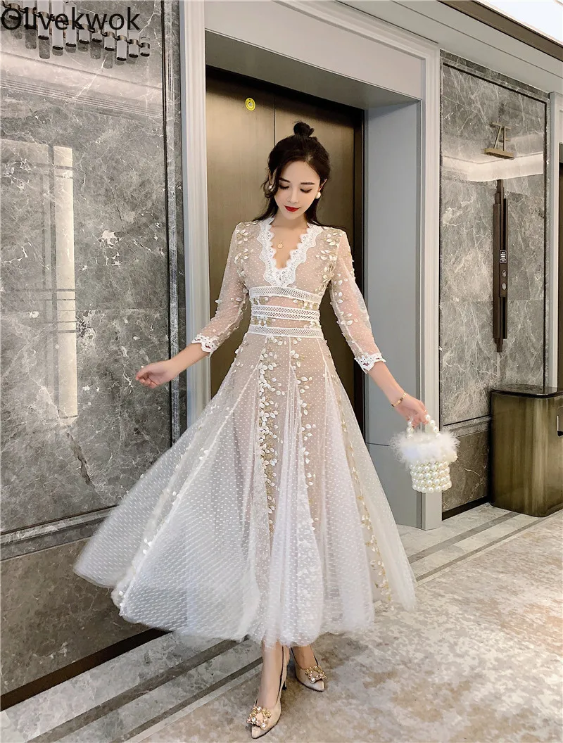 Olivekwok-Mesh-White-Embroidery-Elegant-Party-Dress-for-Women-Fashion ...