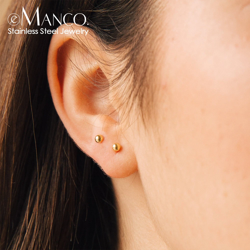 E-manco Diameter 3mm Ball Small Stud Earring For Women Simple Stainless ...