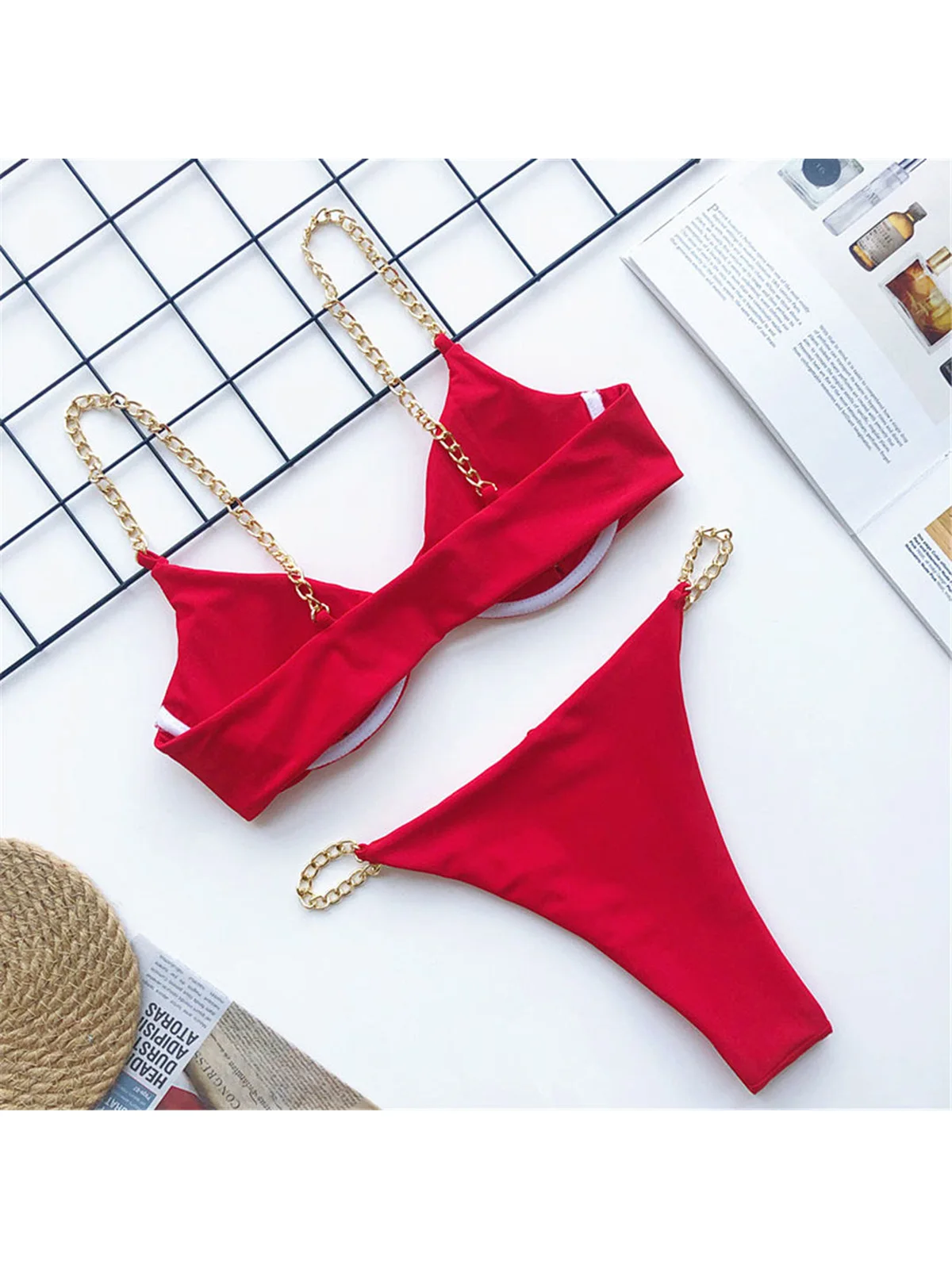 Sexy High Cut Golden Chain Bikini Women Swimwear Female Swimsuit Two ...