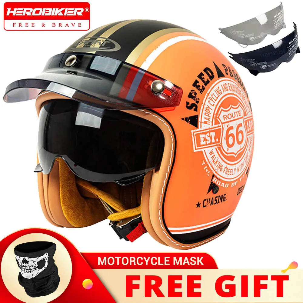 Retro Motocross Helmet 3/4 Open Face Helmets Motorcycle Electric Bike ...