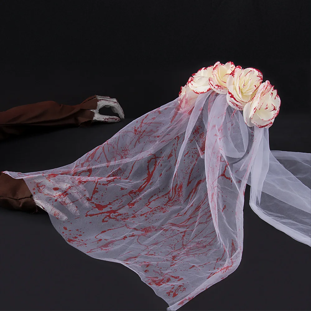Halloween Blood Rose Headband Terror Bride Veil Headdress Costume ...