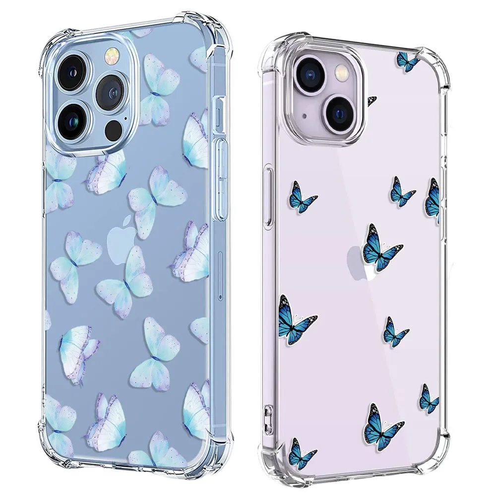 Fashion Blue Butterfly Phone Case For iPhone 14 13 12 11 Pro X XS XR ...