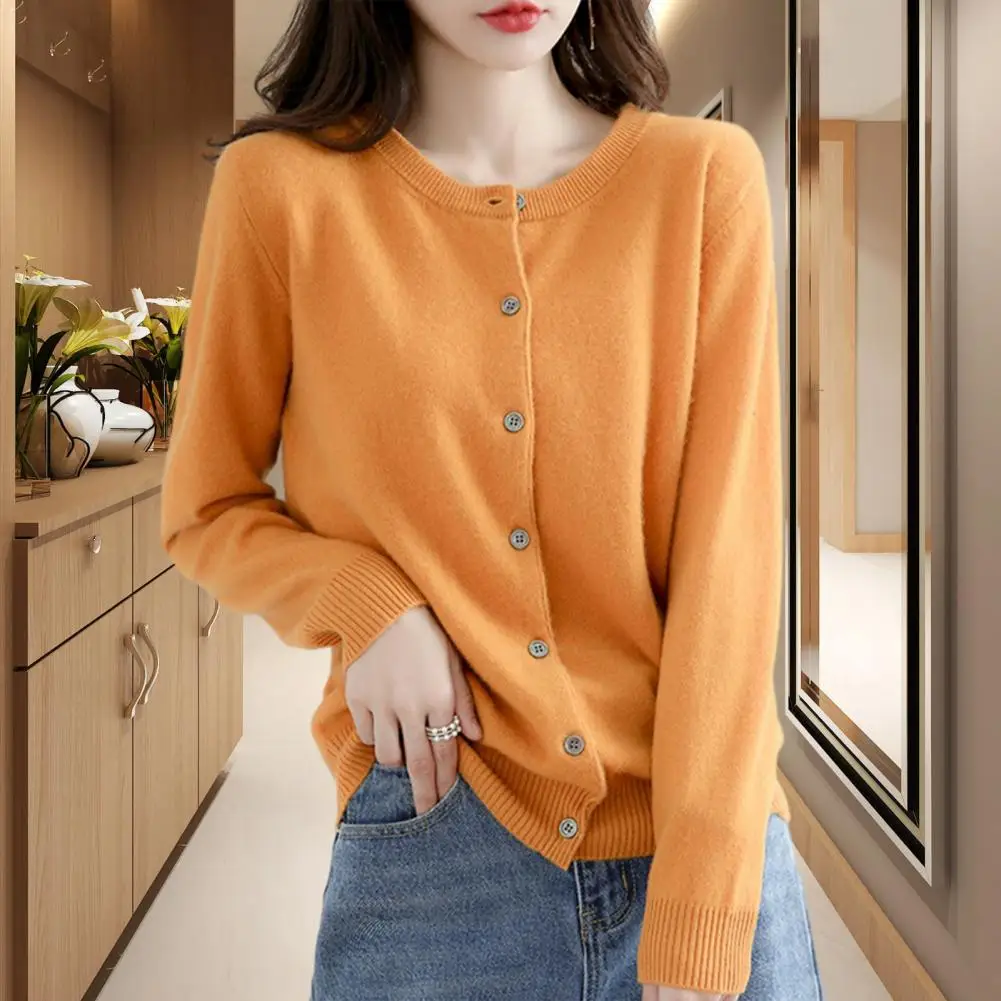 Women-Sweater-Fashionable-Crew-Neck-Button-Closure-Cardigan-Soft ...