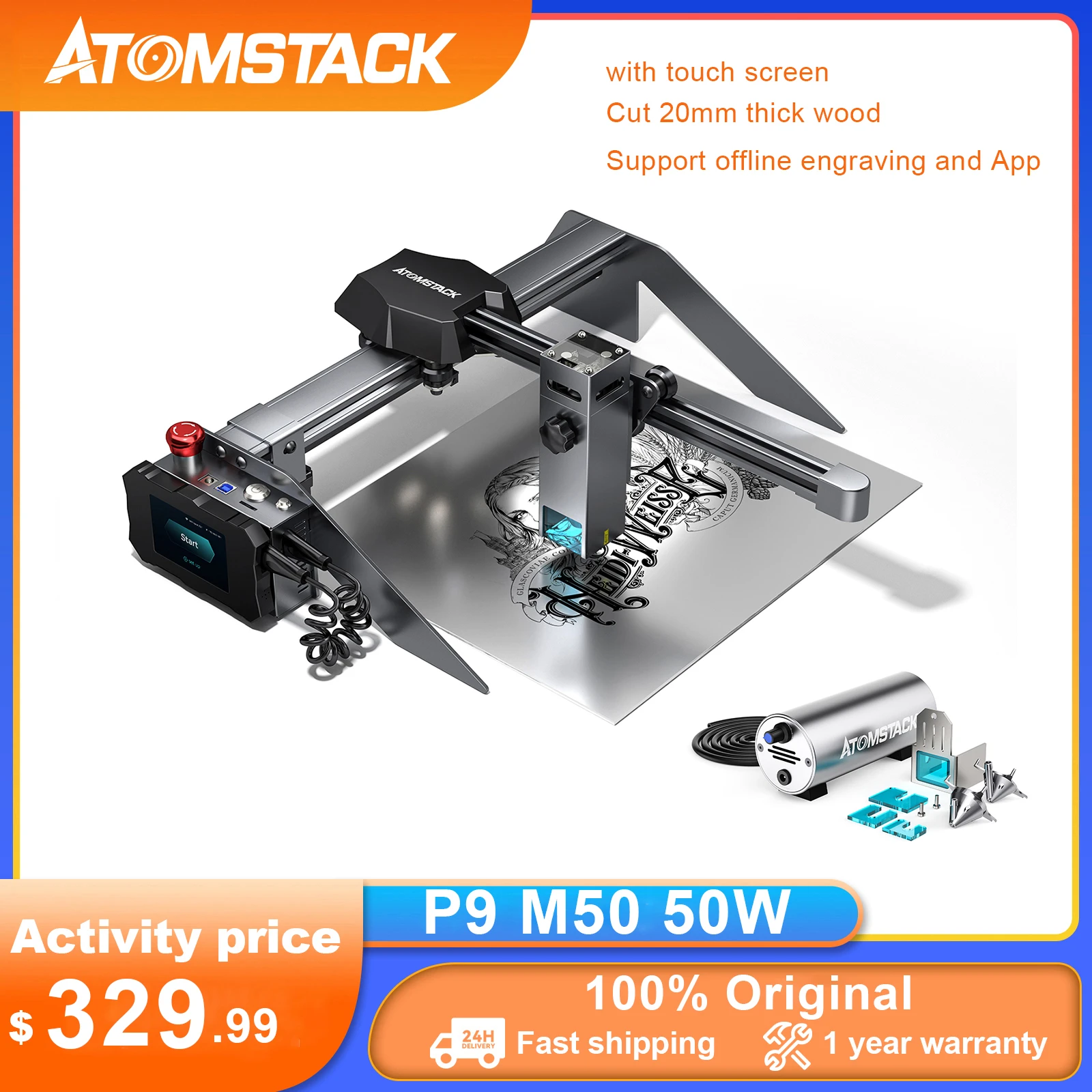 Atomstack P9 M50 Laser Graveur 50W Dual Lasergravure Aluminium Machine ...