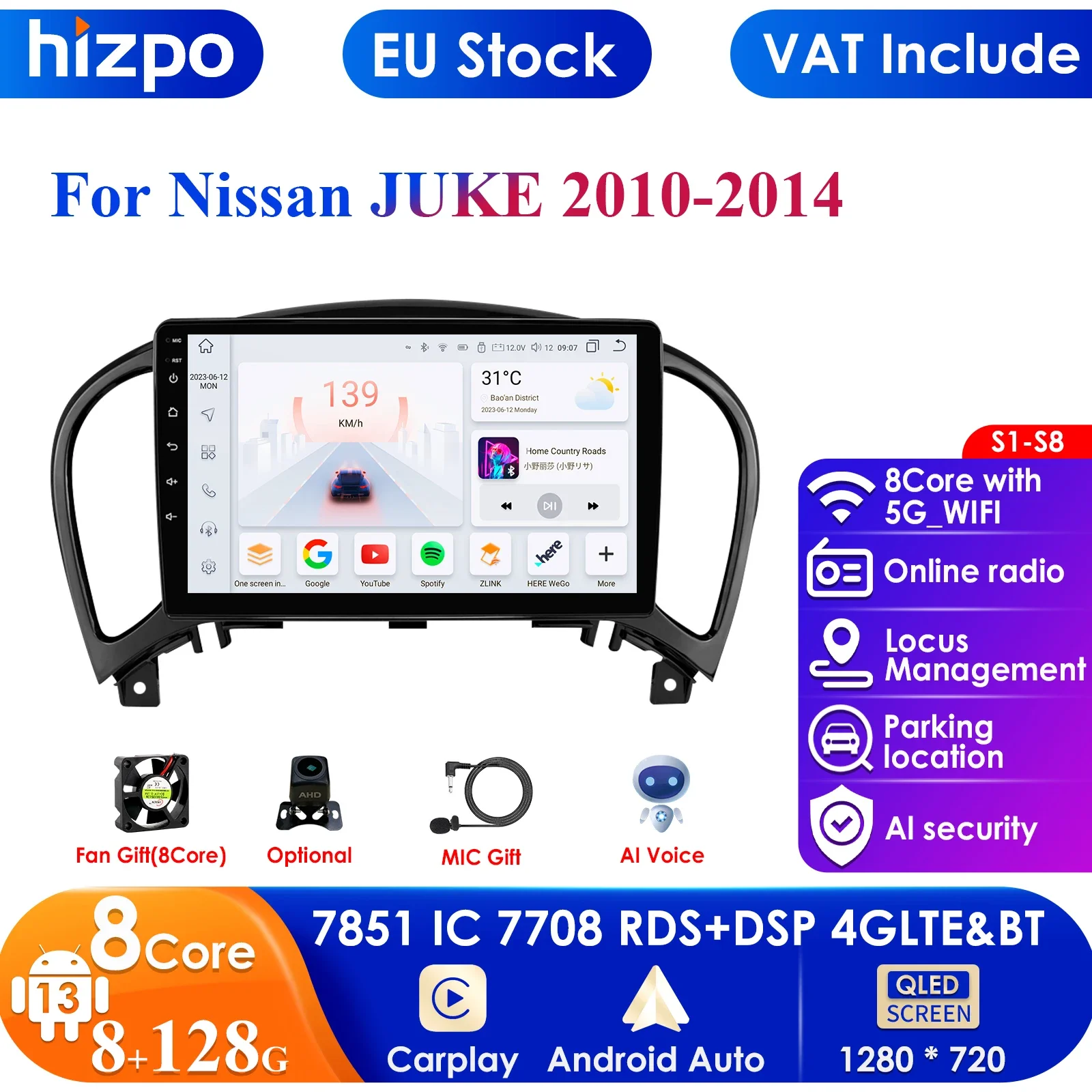 Carplay-4G-LTE-DSP-AI-2-Din-Android-12-Car-Radio-for-Nissan-Juke-YF15 ...