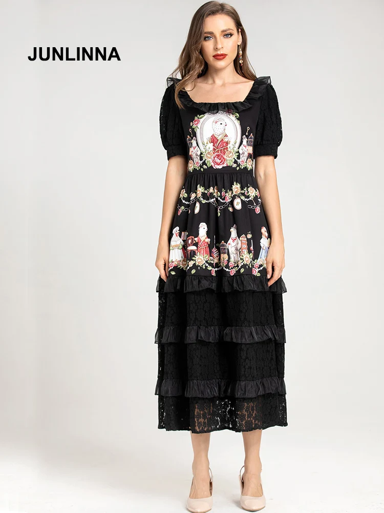 JUNLINNA-Fashion-Runway-Women-Cake-Dresses-Summer-New-Fungus-and-Ruffles-Printing-Lace-Patchwork ...