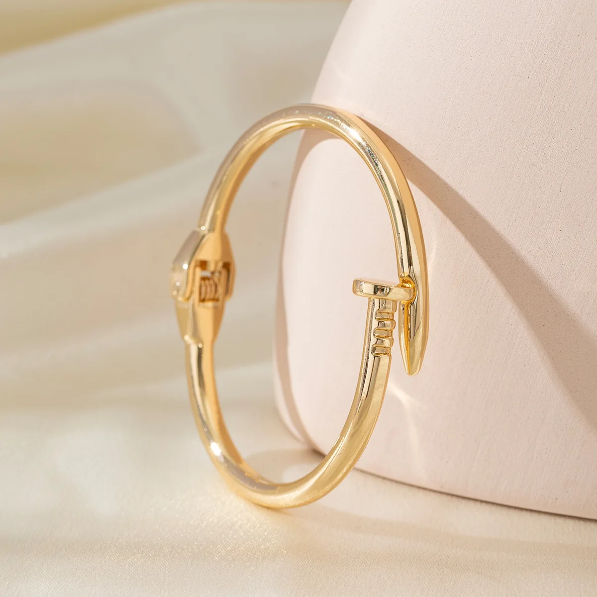 Uilz-Fashion-Round-Nail-Open-Bangle-Gold-Silver-Color-Couple-Metal ...