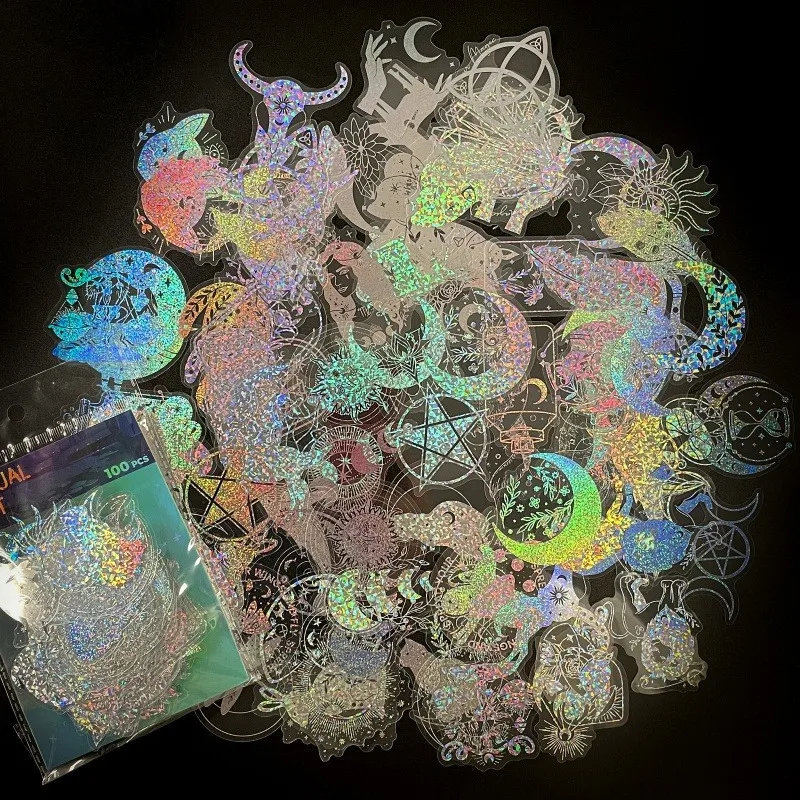 100Pcs-Holographic-Glitter-Stickers-Shiny-Resin-Magic-Crystal-Animal ...