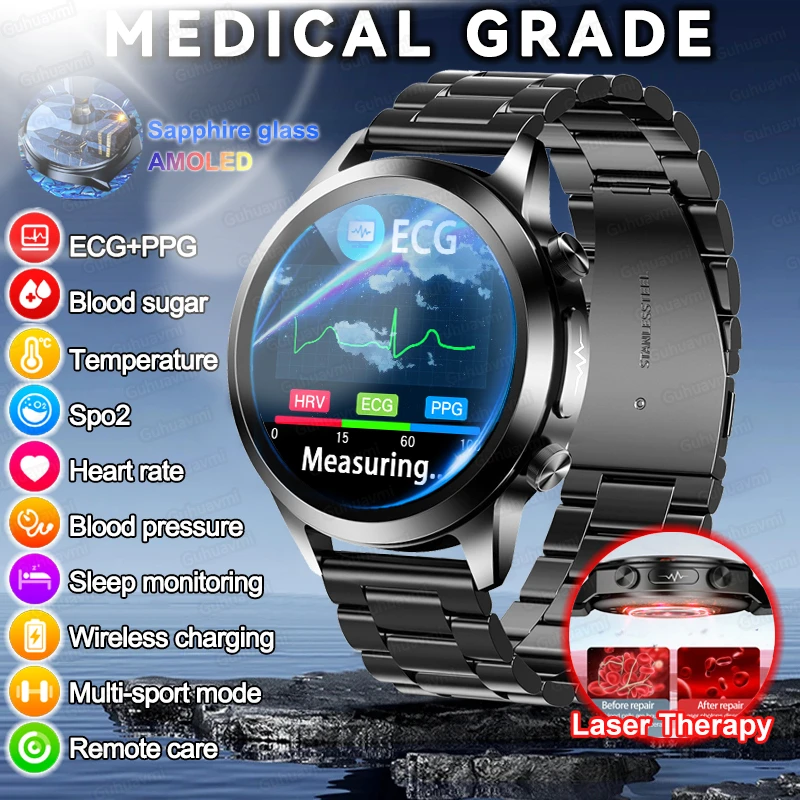 New-Sapphire-Glass-AMOLED-Screen-Blood-Glucose-Smart-Watches-Men-Laser ...