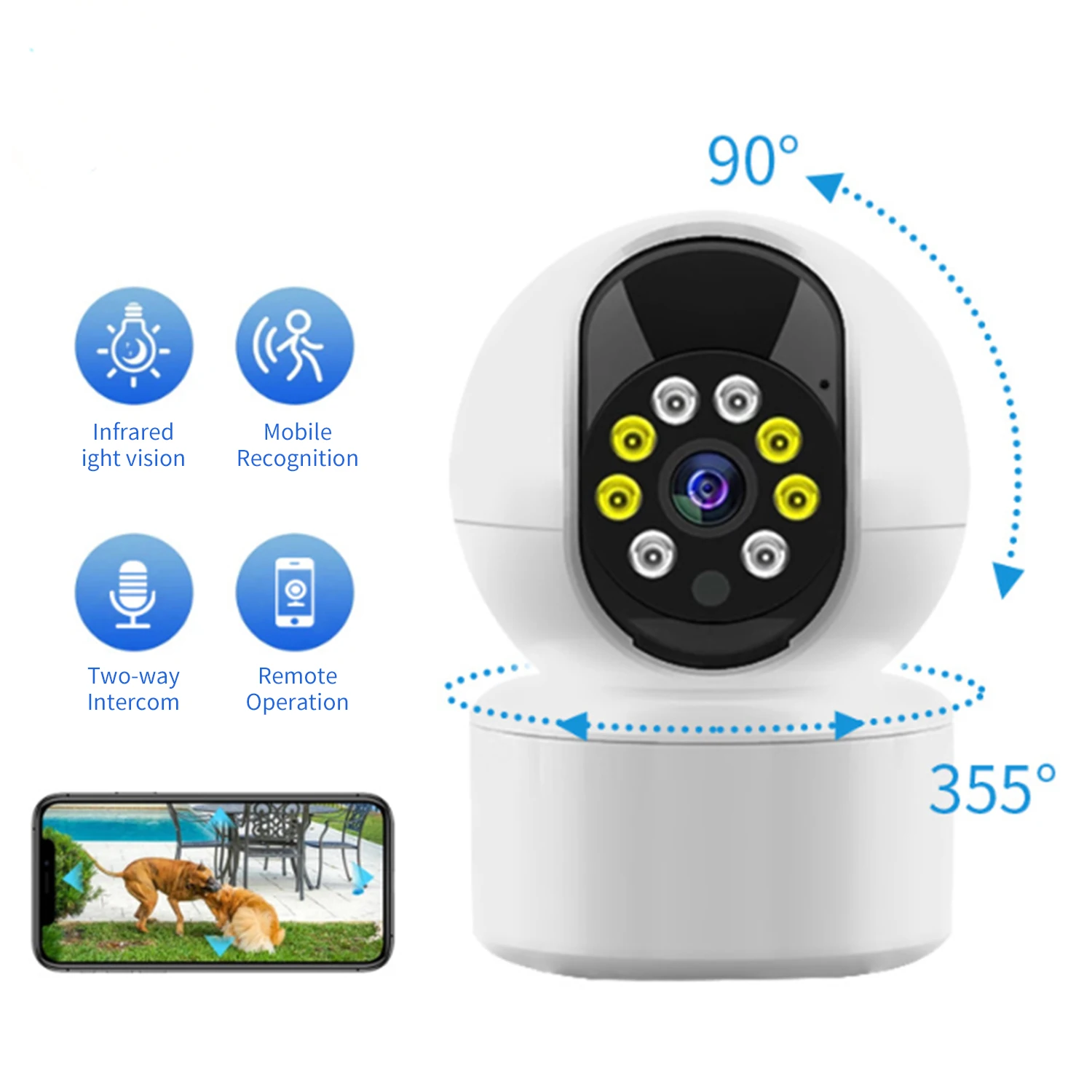 HD panoramic Wifi Camera 1080p Remote monitoing Night vision motion ...