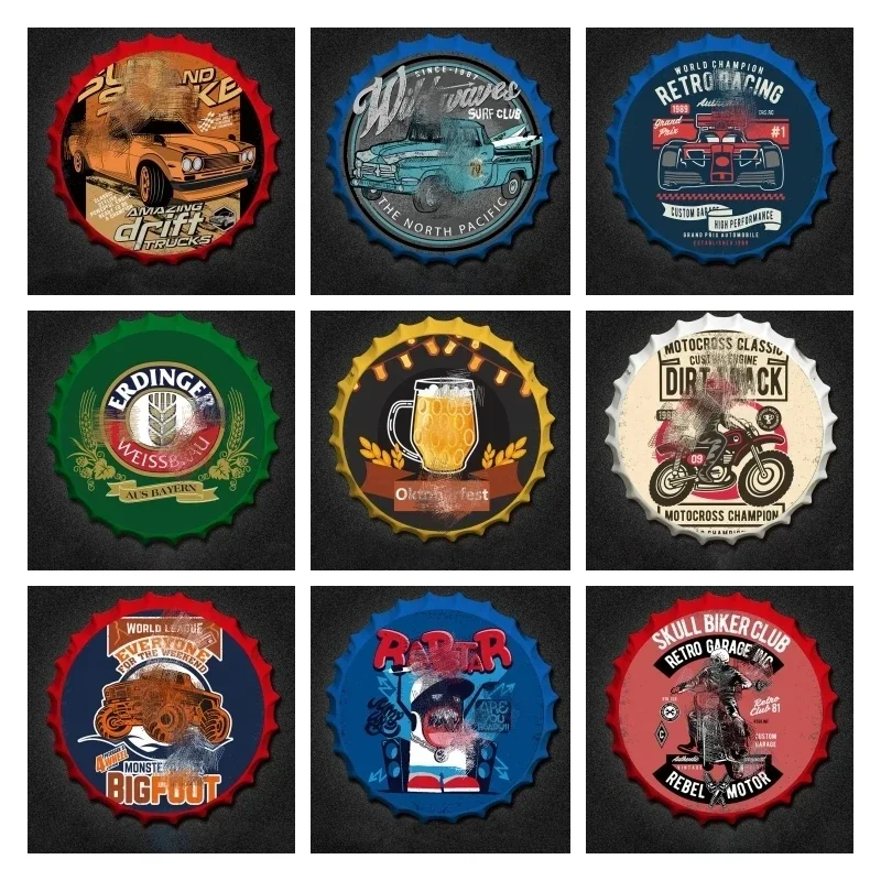 Beer-Bottle-Cap-Label-Motorcycle-License-Metal-Tin-Sign-Brand-Bar-Cafe ...