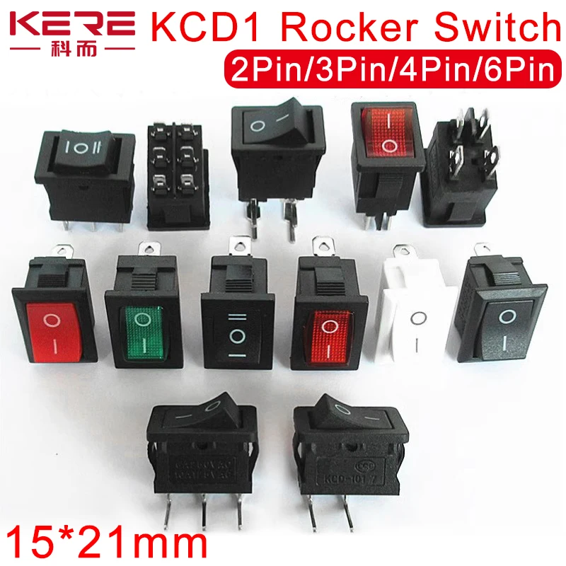 100Pcs-KCD1-21X15mm-Car-Rocker-Switch-Black-6A-250V-10A-125V-Red-Green ...