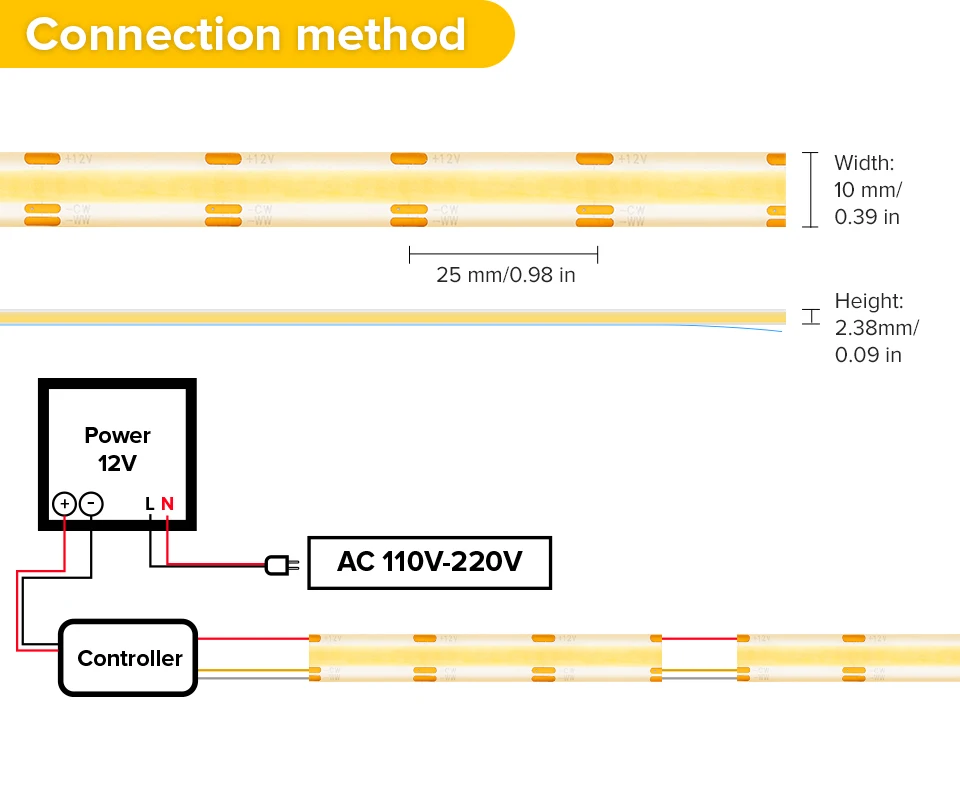 FCOB LED Light Strip IP65 Waterproof 5M 640 CCT LEDs Flexible FOB COB ...