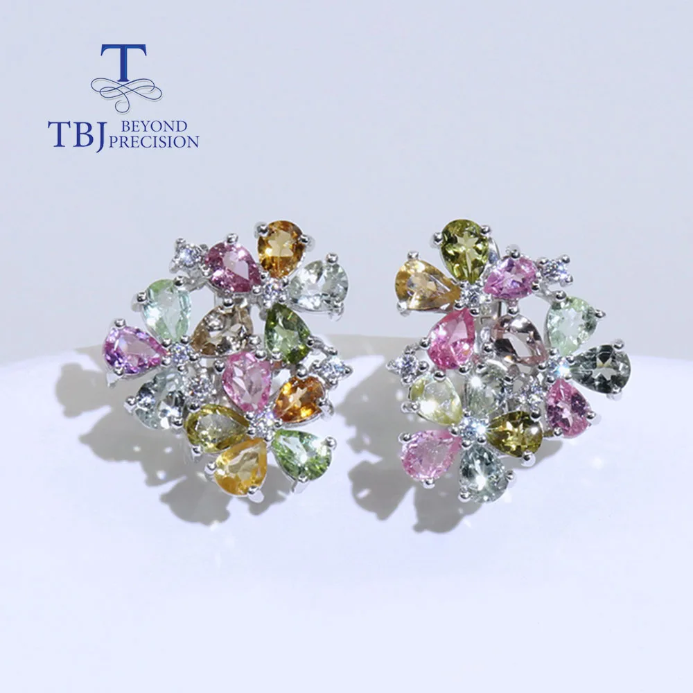 2026 Colorful Brazil Tourmaline Flower Clasp Earring natural gemstones ...