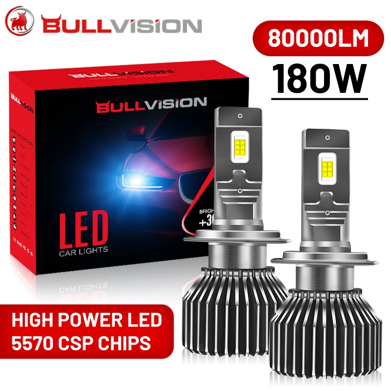 BULLVISION H7 LED Canbus 180W 80000LM H4 H11 H1 HB3 9005 HB4 H8 HIR2 9012 Bi LED Car Headlight ...