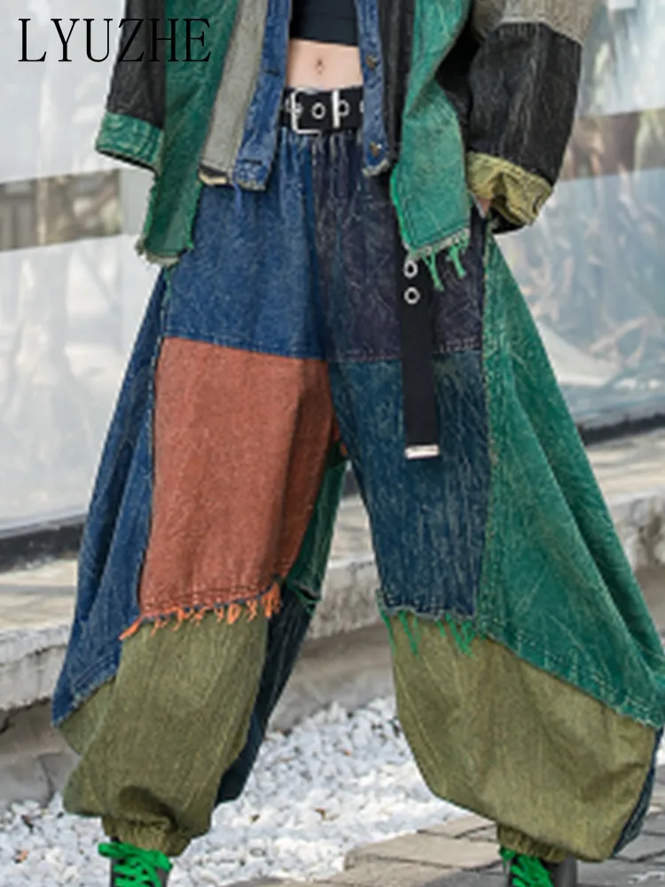 Hot-Fashion-Cool-Color-Contrast-Splicing-Denim-Cross-Pant-Women-2024 ...