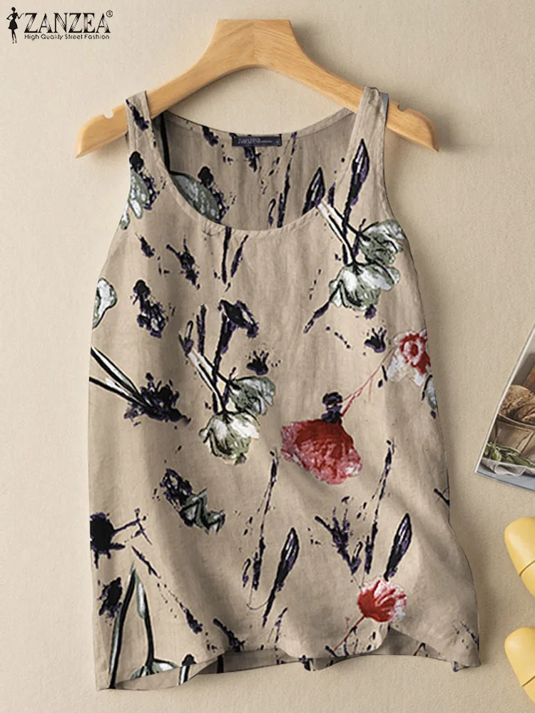 2023-ZANZEA-Summer-Floral-Printed-Tank-Tops-Femme-Elegant-Beach-Chemise ...