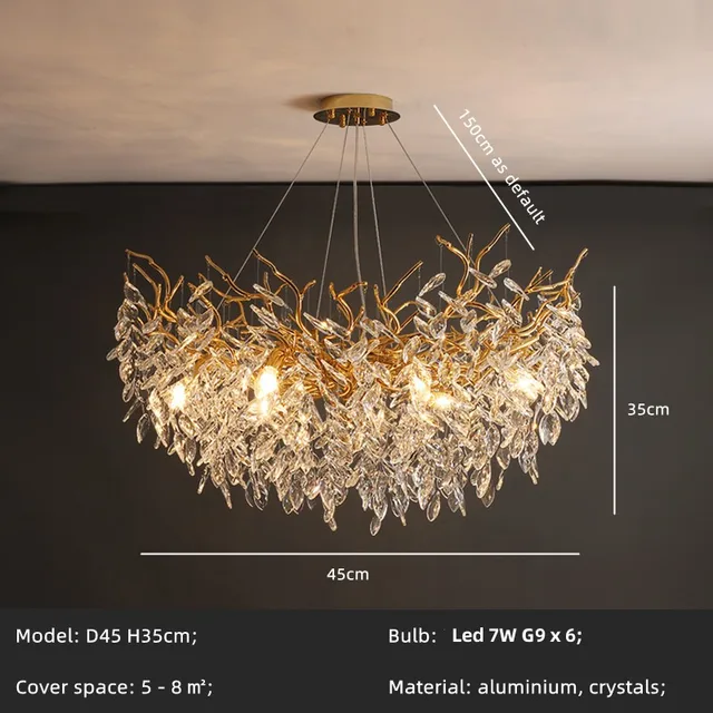 Luxury Dining Room Branch Pendant Lights Lustre Crystal Led Hanging ...