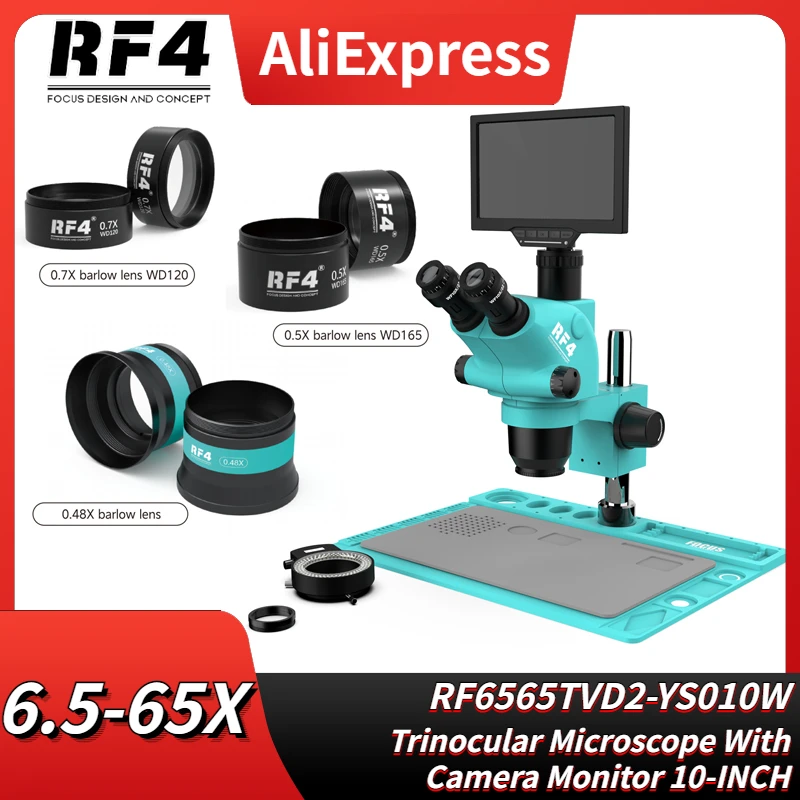 RF4 Trinocular Stereo Microscope RF-6565TVD2-YS010W 10inch Monitor ...