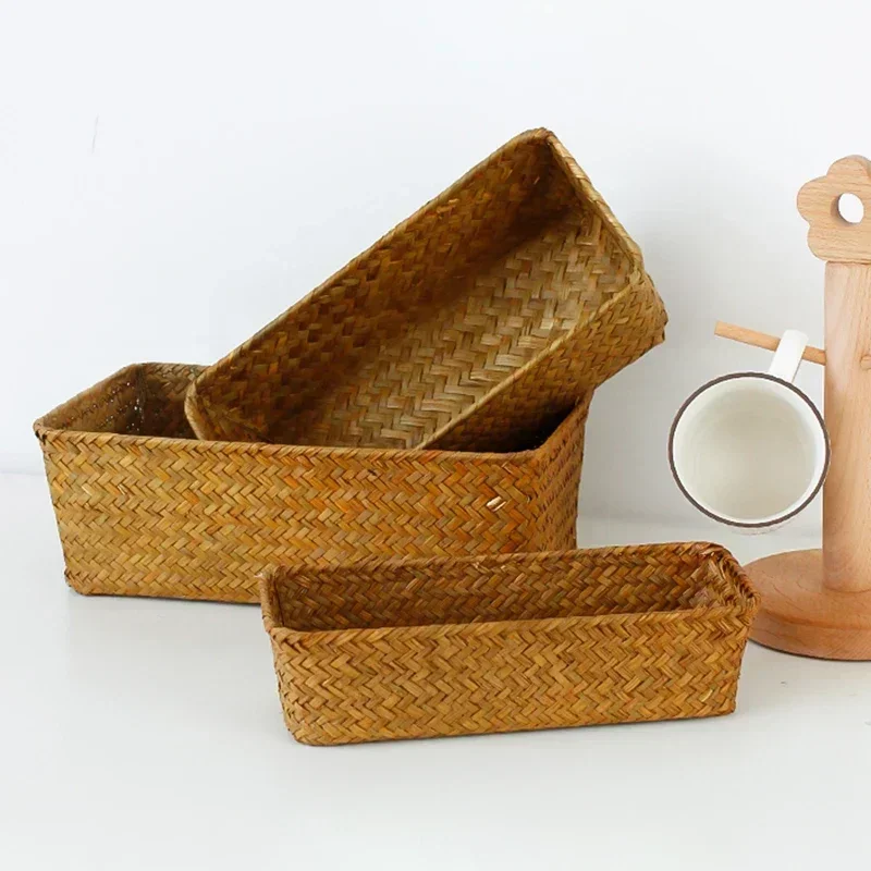 Handmade-Woven-Storage-Baskets-Natural-Straw-Desktop-Storage-Box ...