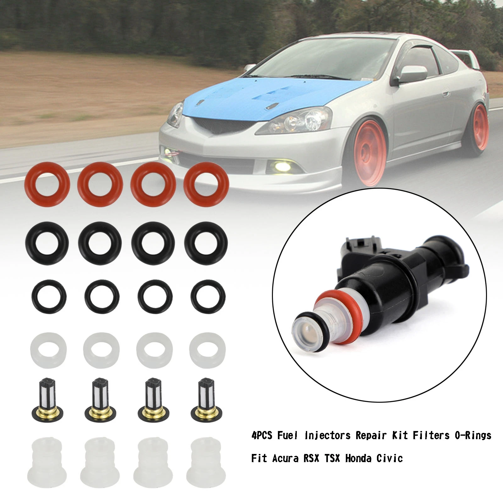 Areyourshop-4PCS-Fuel-Injectors-Repair-Kit-Filters-O-Rings-Fit-For ...