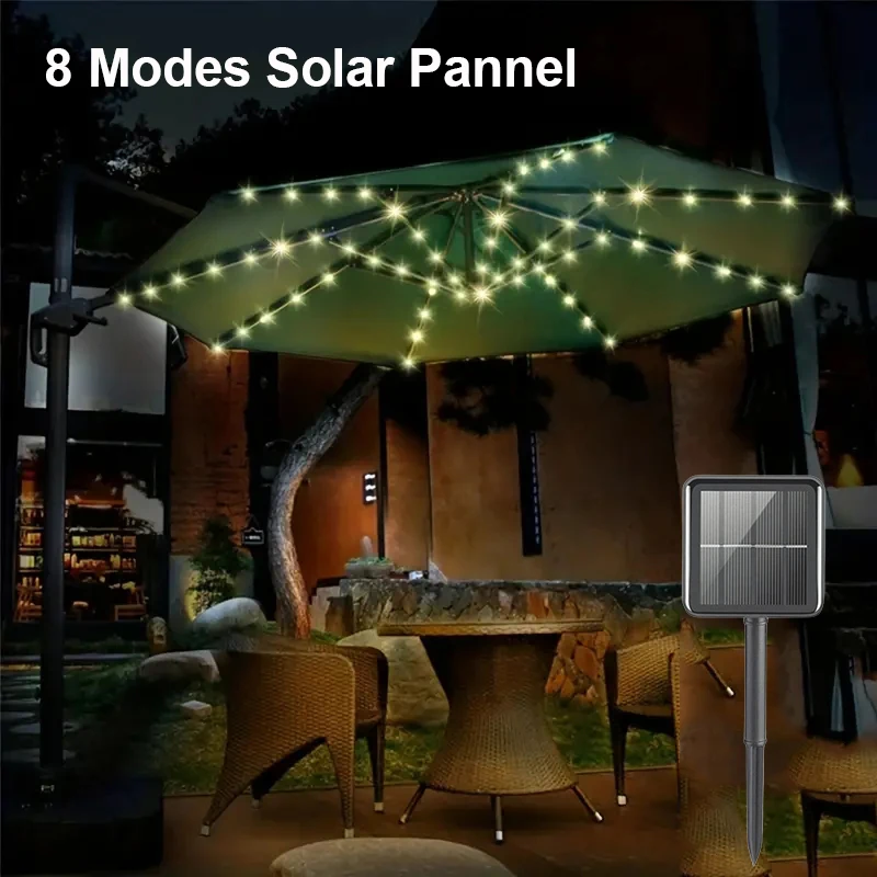 104-LED-Solar-Umbrella-String-Light-With-8-Modes-Waterproof-Solar ...