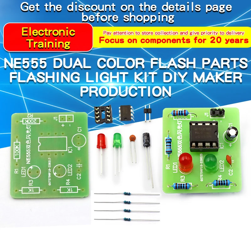 NE555-Two-Color-Flash-Parts-Flashing-Light-Kit-Fun-Electronic-Training ...