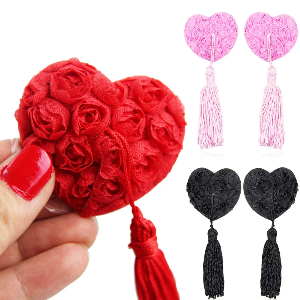 Pair-Milk-Paste-Rose-Women-Tassel-Flower-Heart-Tails-Pastes-Breast-Bra ...