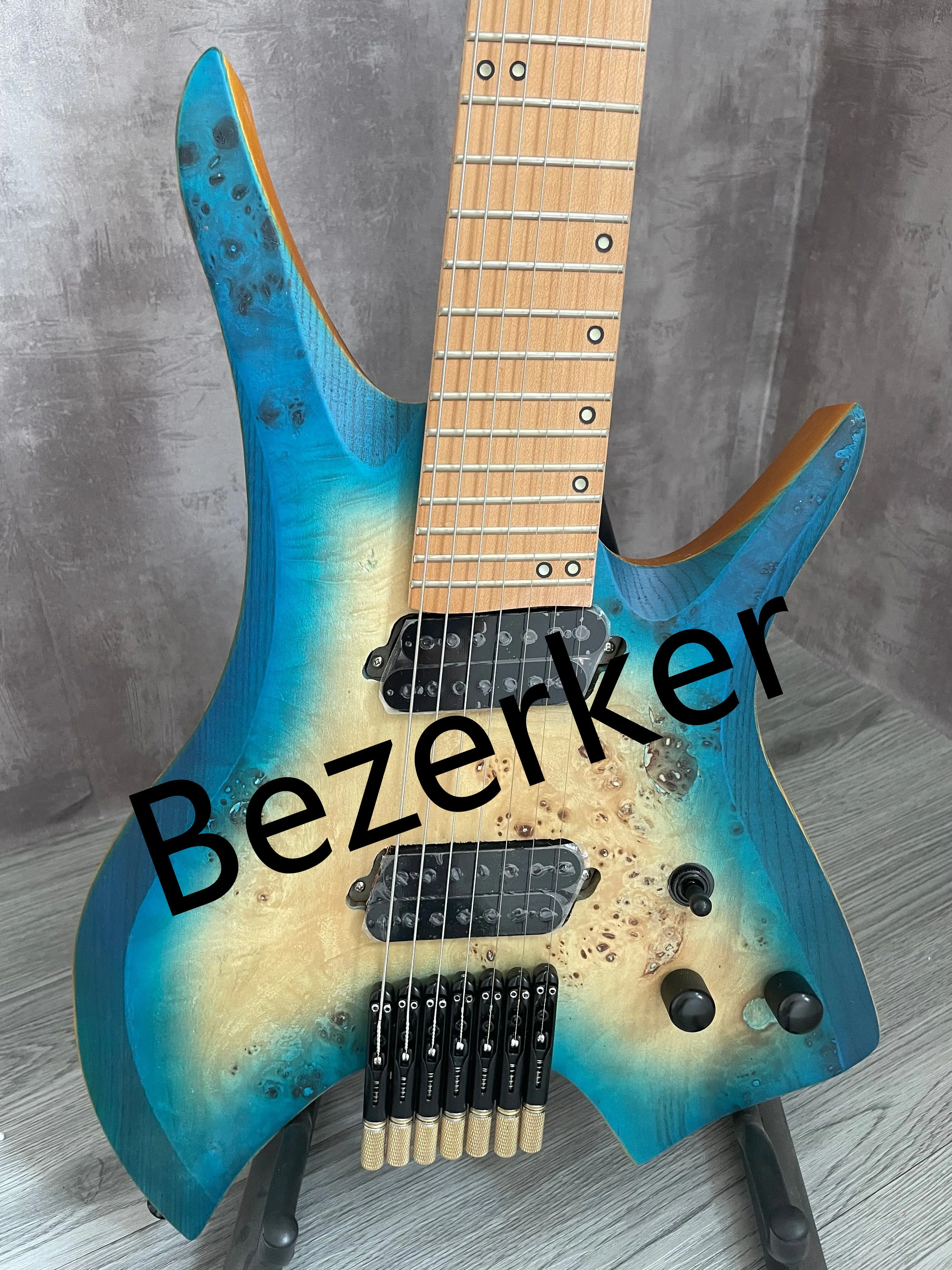 7-Strings-Headless-Electric-Guitar-Blue-Burst-Color-Roasted-Maple-Neck ...