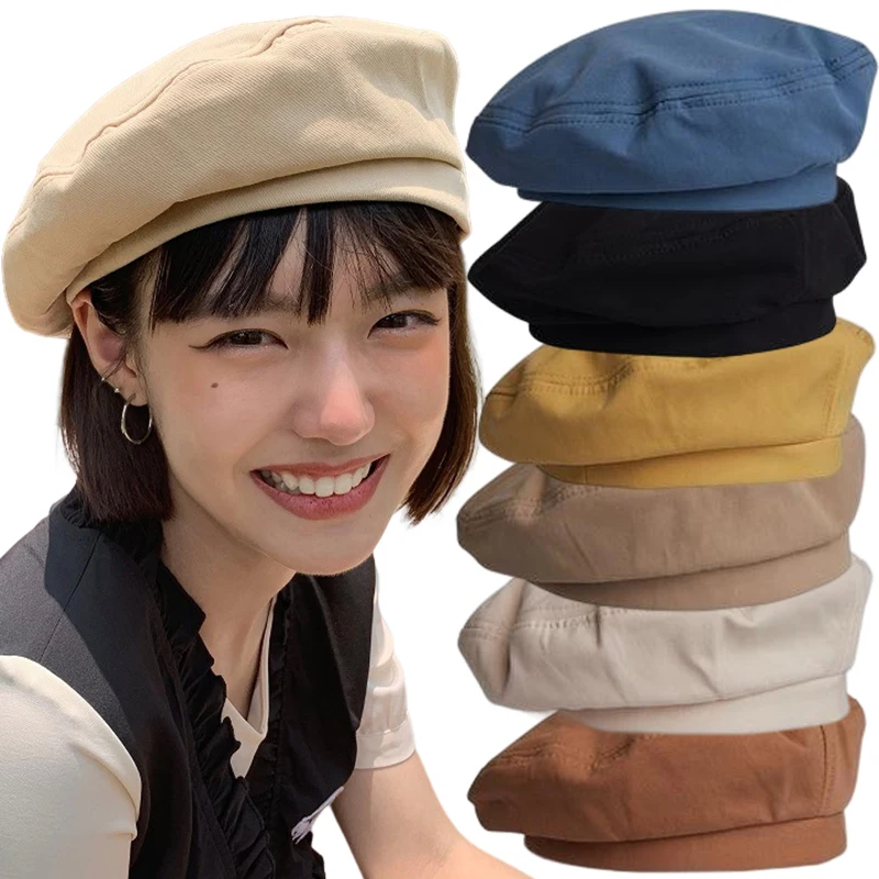 Japanese-Women-Berets-Winter-Hats-Vintage-French-Plaid-Top-Military ...