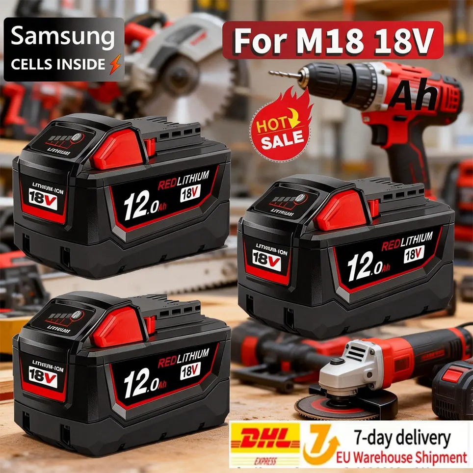 18V 12Ah For Milwaukee M18 Battery XC Li-Ion M18B5 48-11-1860 48-11 ...