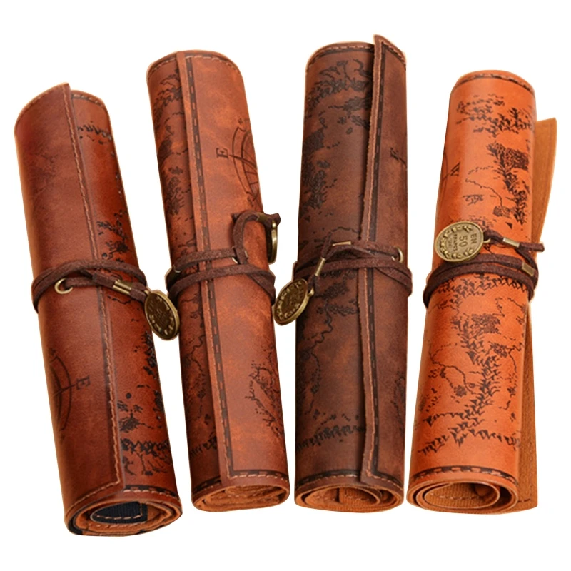 Retro Treasure Map Roll Pencil Case | Leather Pencil Case Pouch - 2023 ...