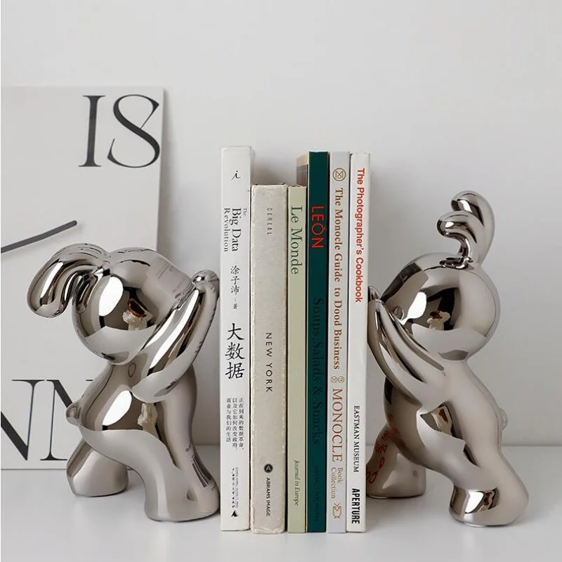 European-silver-plated-cute-ceramic-rabbit-bookcase-Study-bookshelf ...