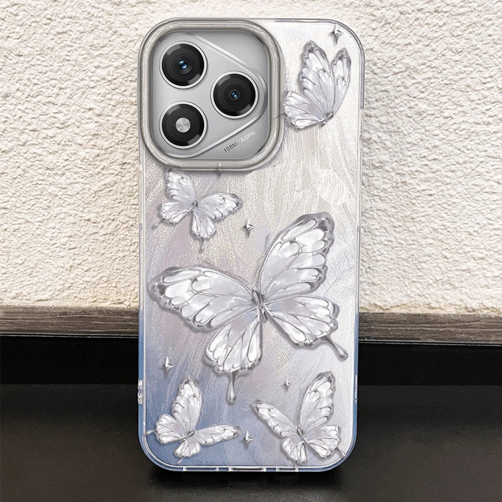 Elegant Silver Butterfly Textured Phone Case - Luxury Laser Design ...