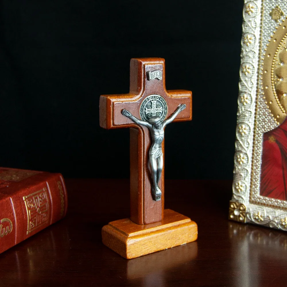 Catholic-Wooden-Cross-with-Base-Pray-for-your-Family-and-Home-Handheld ...