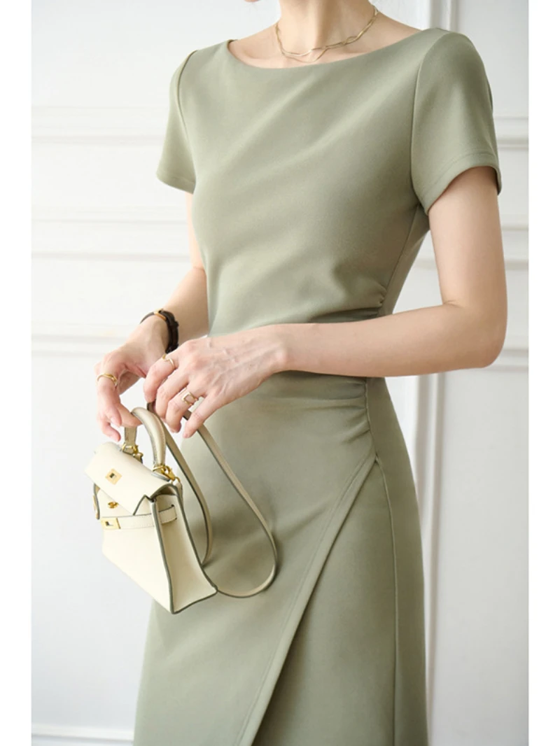 No-Dead-Angle-Thin-Curvy-Lender-Women-s-Dress-Waist-Slim-Short-sleeved ...