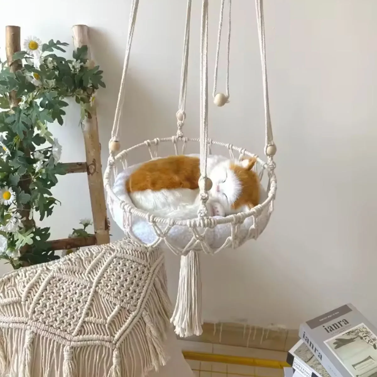 New Pet Hammock Cat Swing Hand Woven Cotton Rope Cats Hanging Basket ...