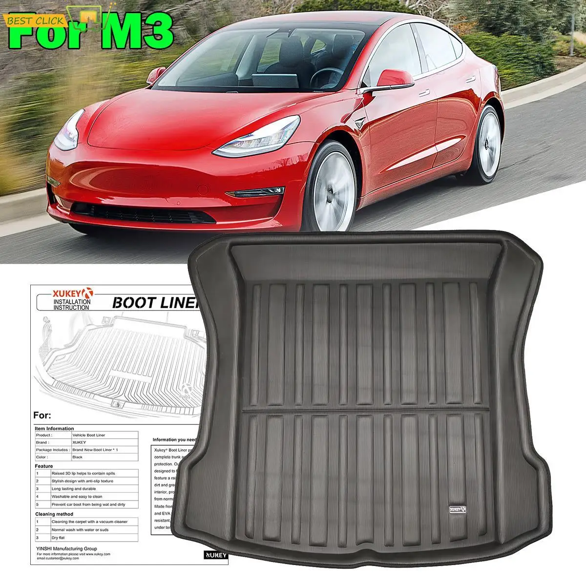Tailored-For-Tesla-Model-3-BlueStar-2017-2018-2023-Rear-Cargo-Liner ...