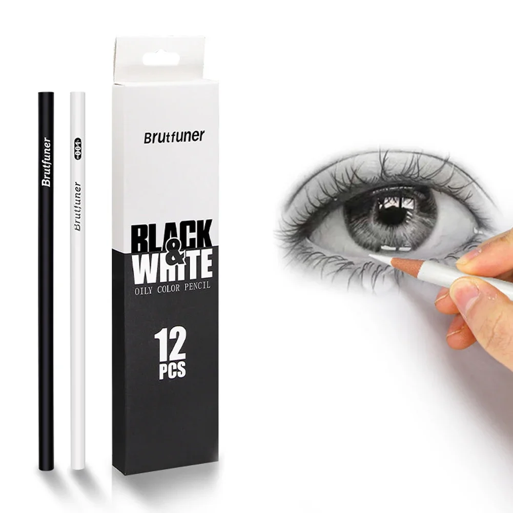 12pcs-Set-Black-White-Color-Oil-Based-Pencil-Drawing-Sketching-Artist ...