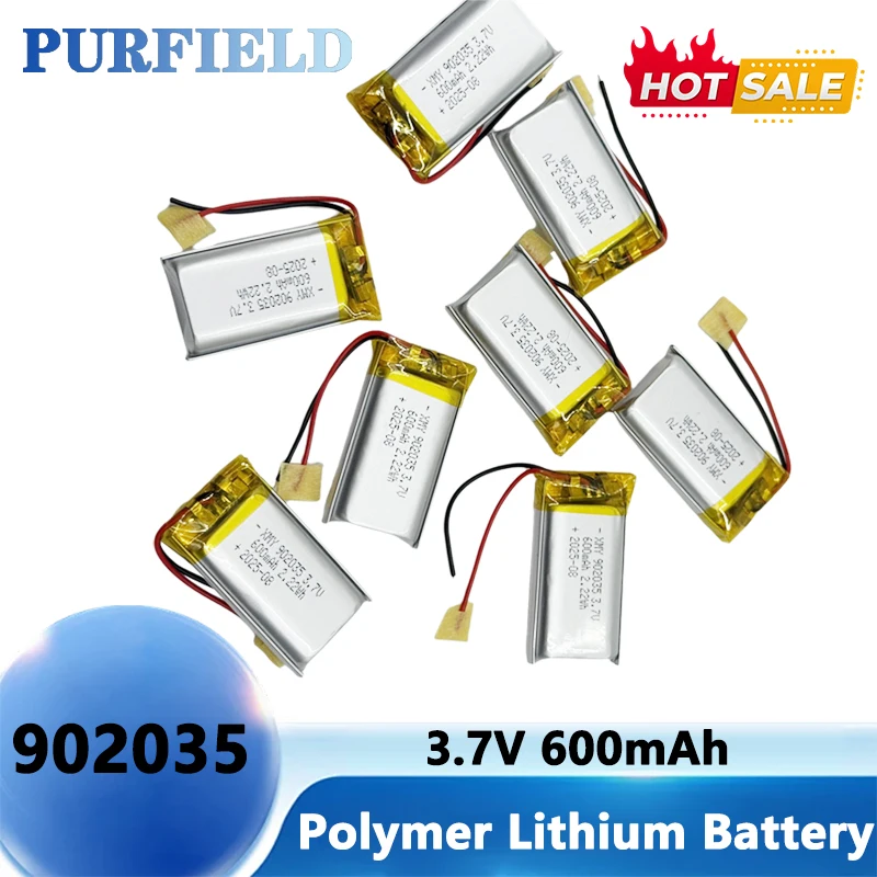 PURFIELD 902035 3.7V 600mAh Lithium Polymer LiPo Rechargeable Battery ...
