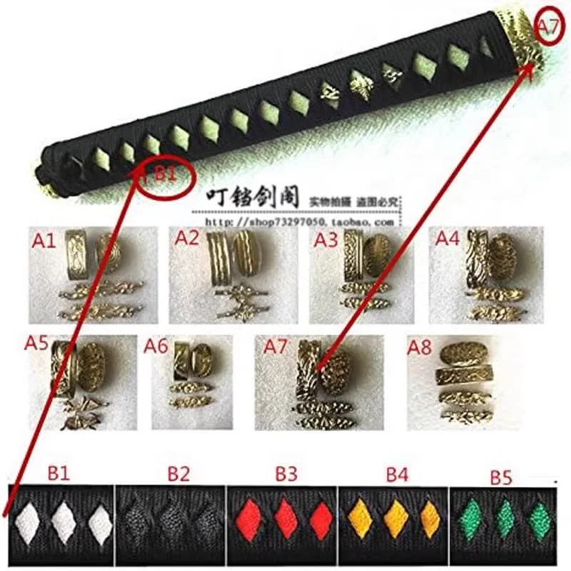 26cm-Complete-Curved-Tsuka-Handle-Hilt-Copper-Fittings-Real-Fishskin ...