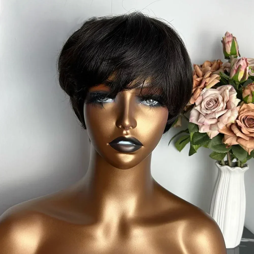 Short Pixie Cut Straight Hair Wig Peruvian Straight Human Hair Wigs For ...