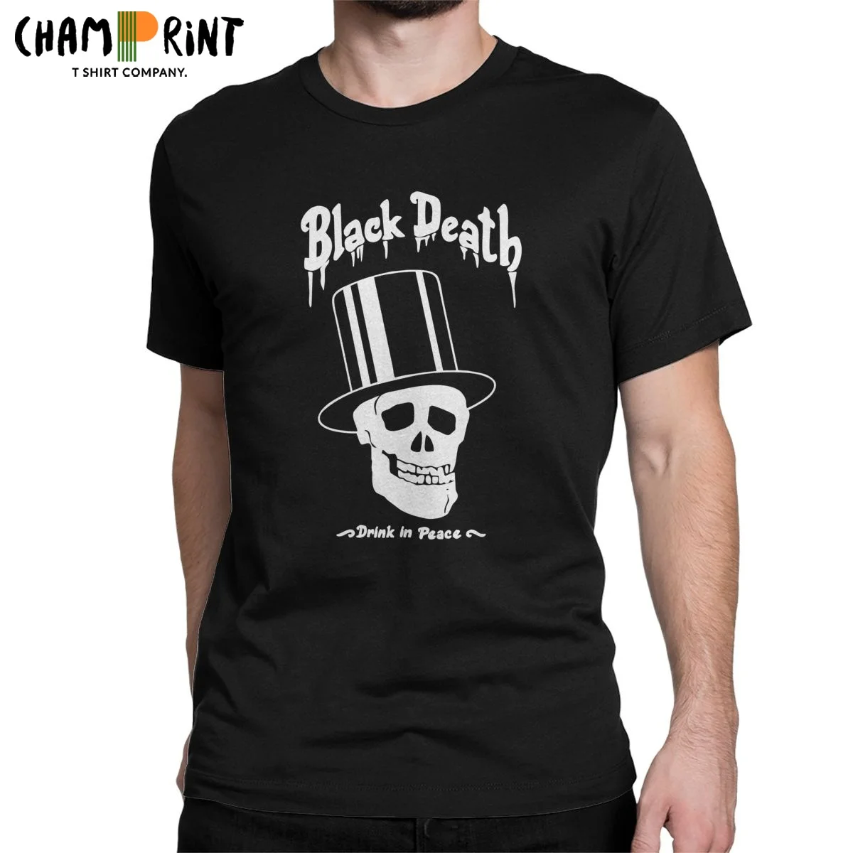 T-Shirt-col-rond-pour-homme-en-pur-coton-avec-motif-de-Black-Death ...
