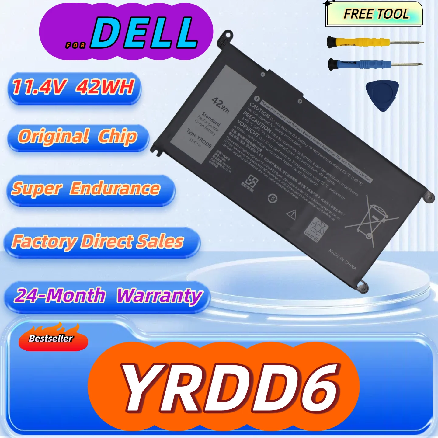 YRDD6 Battery for DELL Inspiron 5482 5480 5481 5485 5491 5591 5593 3583 ...
