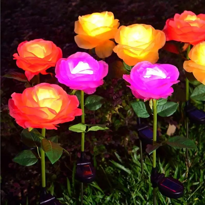 Solar Rose Flower Lights Outdoor Solar Garden Stake Lights Waterproof ...