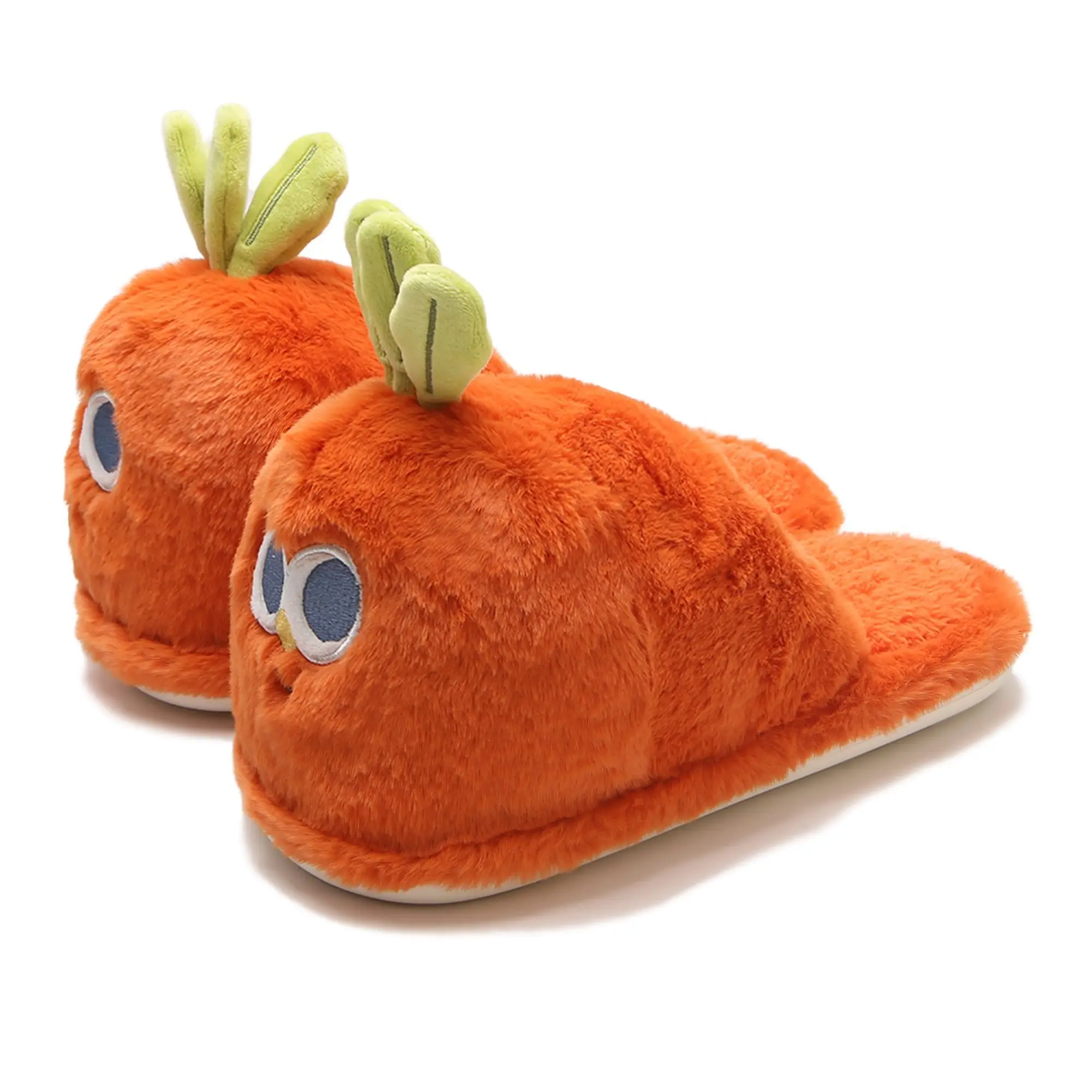 Lovely orange carrot slippers women flat heeled vegetable furry shoes ...