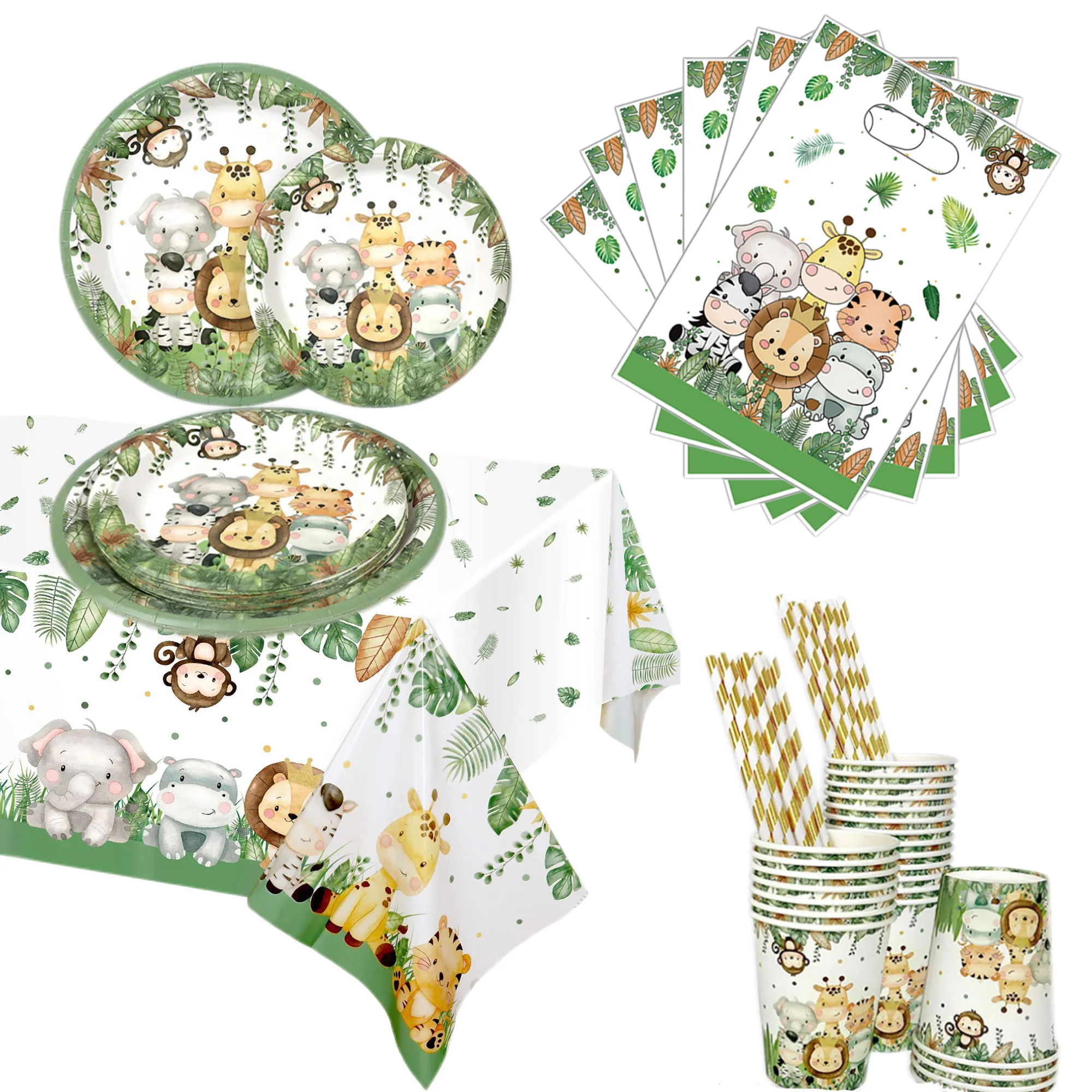 Jungle-Birthday-Party-Safari-Disposable-Treat-Bags-Paper-Plate-Cup ...