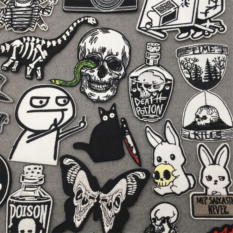 Black White Embroidered Patches Jackets | Clothing Thermoadhesive ...